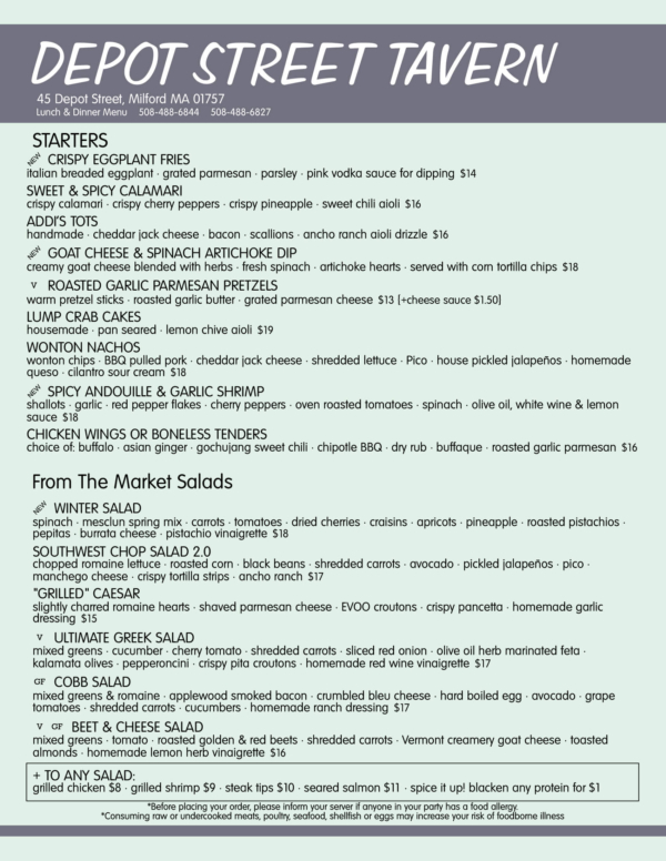 Lunch & Dinner Menu - Depot Street Tavern
